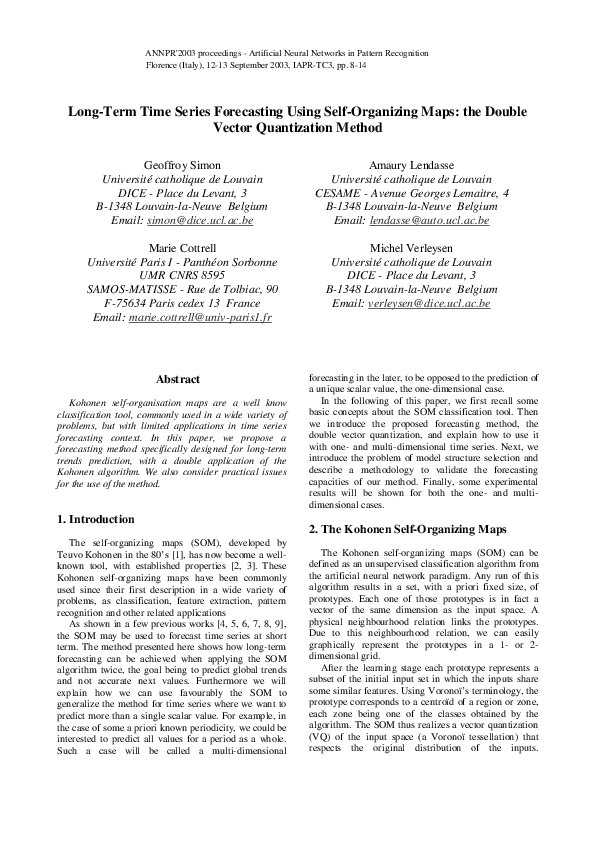 (PDF) Long-term time series forecasting using self-organizing maps : the double vector ...
