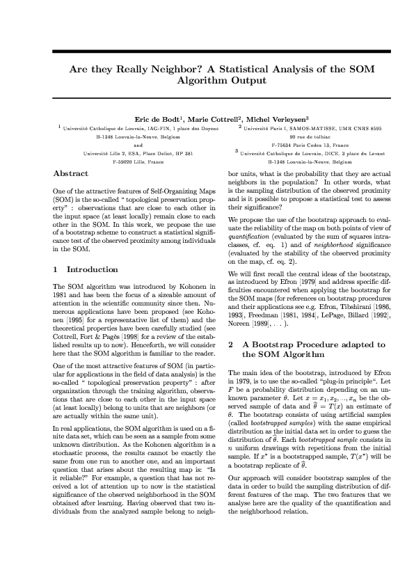 (PDF) Are they Really Neighbor ? A Statistical Analysis of the SOM Algorithm Output