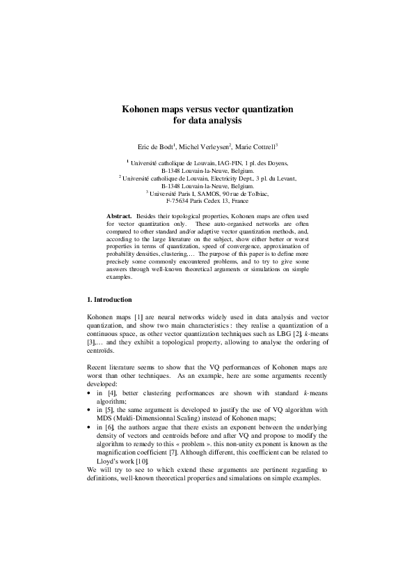 (PDF) Kohonen maps versus vector quantization for data analysis