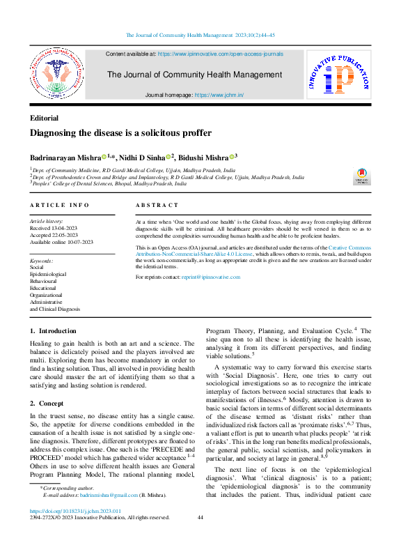 (PDF) Diagnosing the disease is a solicitous proffer