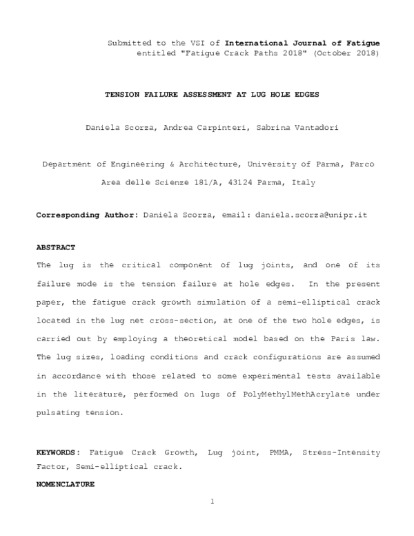 (PDF) Tension Failure Assessment at Lug Hole Edges