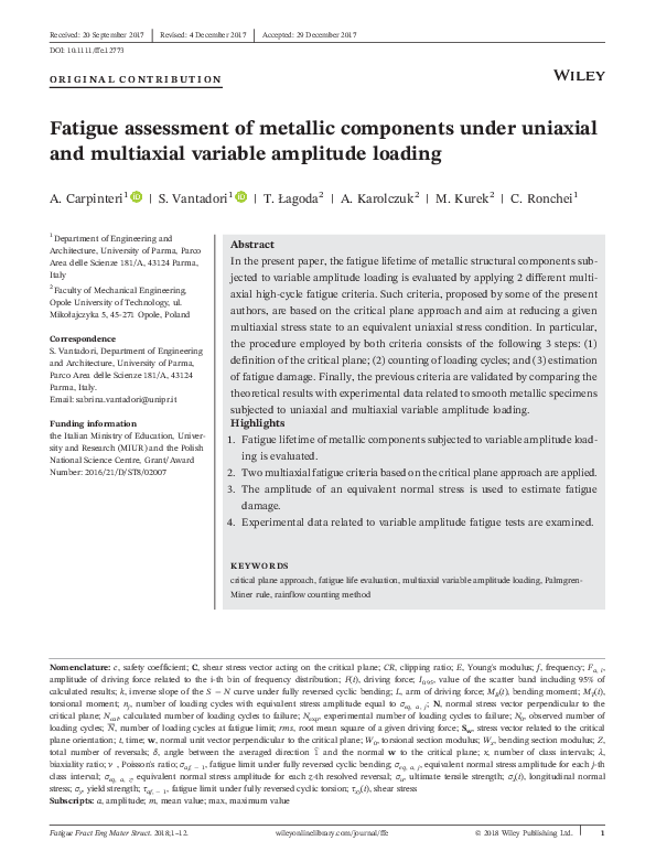 (PDF) Fatigue assessment of metallic components under uniaxial and multiaxial variable amplitude ...