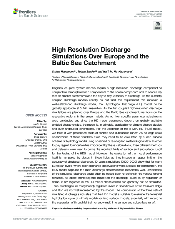 (PDF) High Resolution Discharge Simulations Over Europe and the Baltic ...