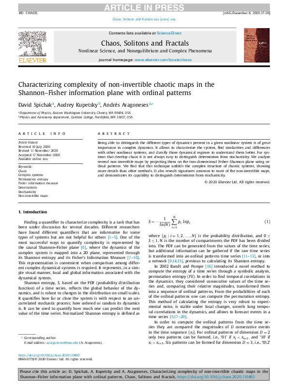 (PDF) Characterizing complexity of non-invertible chaotic maps in the Shannon–Fisher information ...