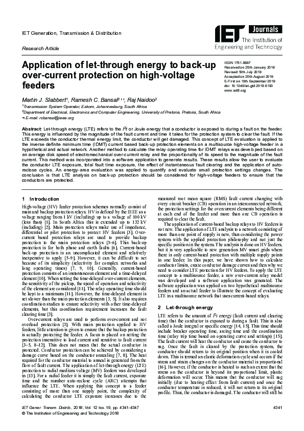 (PDF) Application of let‐through energy to back‐up over‐current ...