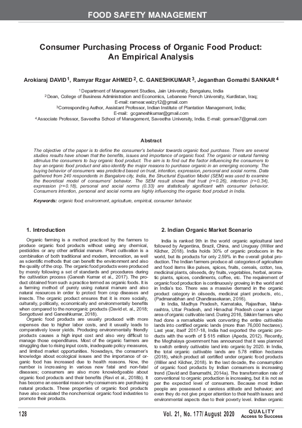 (PDF) An empirical analysis of consumer behaviour towards organic food ...