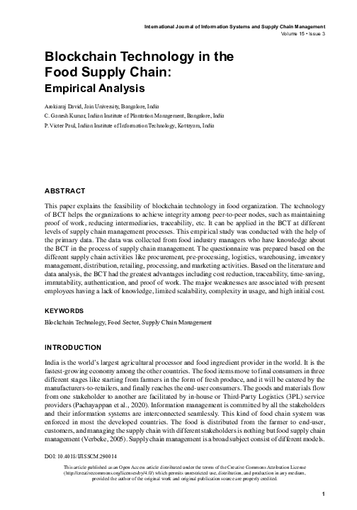 (PDF) Blockchain technology in the food supply chain: Empirical analysis