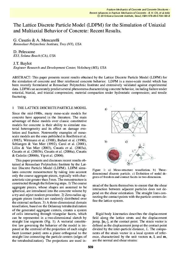 Pdf The Lattice Discrete Particle Model Ldpm For The Simulation Of Uniaxial And Multiaxial