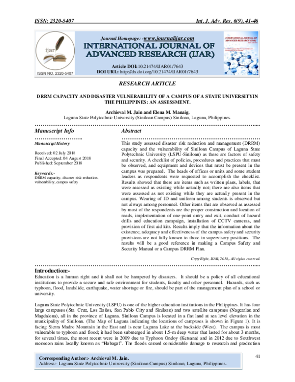 (PDF) DRRM Capacity and Disaster Vulnerability of a Campus of a State ...