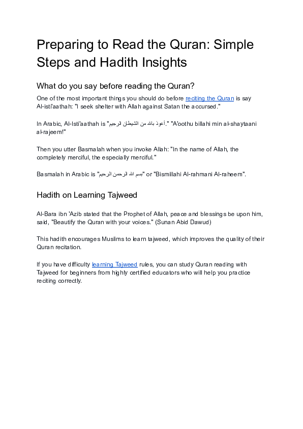 (PDF) Preparing to Read the Quran: Simple Steps and Hadith Insights