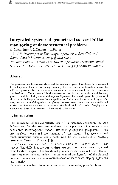 (PDF) Integrated Systems Of Geometrical Survey For TheMonitoring Of ...