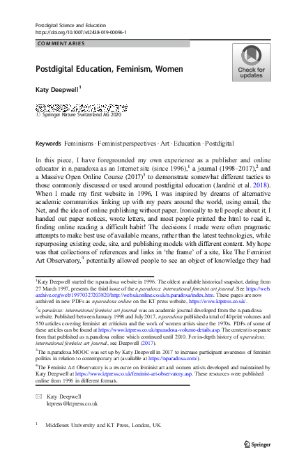 (PDF) Postdigital Education, Feminism, Women