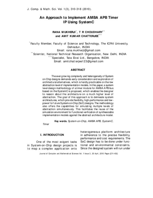 (PDF) An Approach to Implement AMBA APB Timer IP Using SystemC