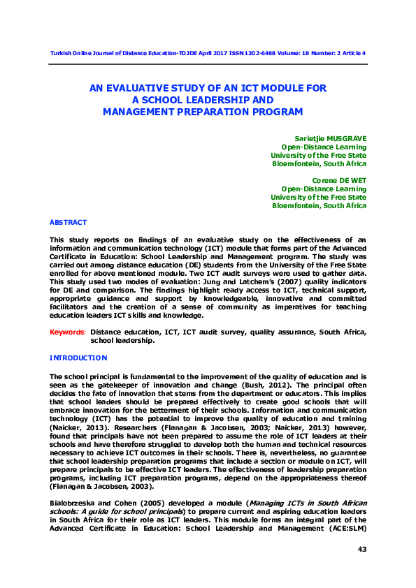 (PDF) An Evaluative Study of an Ict Module for a School Leadership and ...