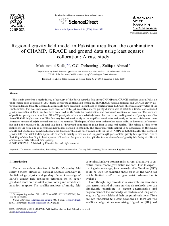 (PDF) Regional gravity field model in Pakistan area from the ...