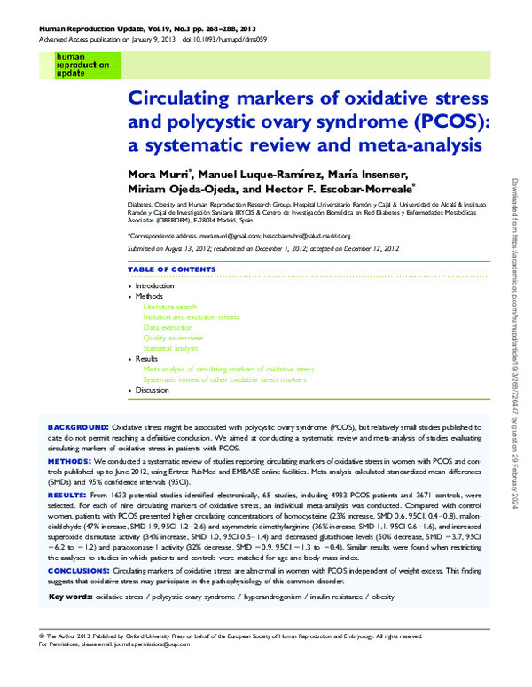 (PDF) Circulating markers of oxidative stress and polycystic ovary ...
