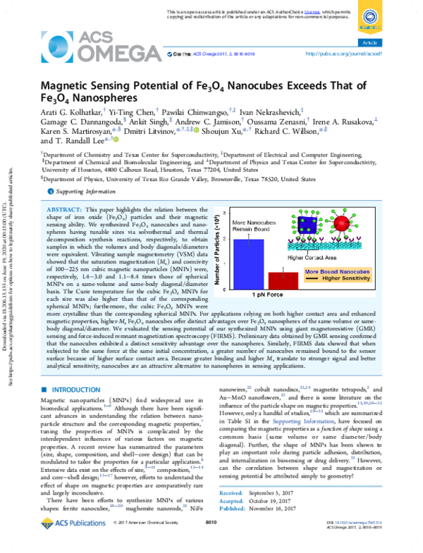 (PDF) Magnetic Sensing Potential of Fe3O4 Nanocubes Exceeds That of ...