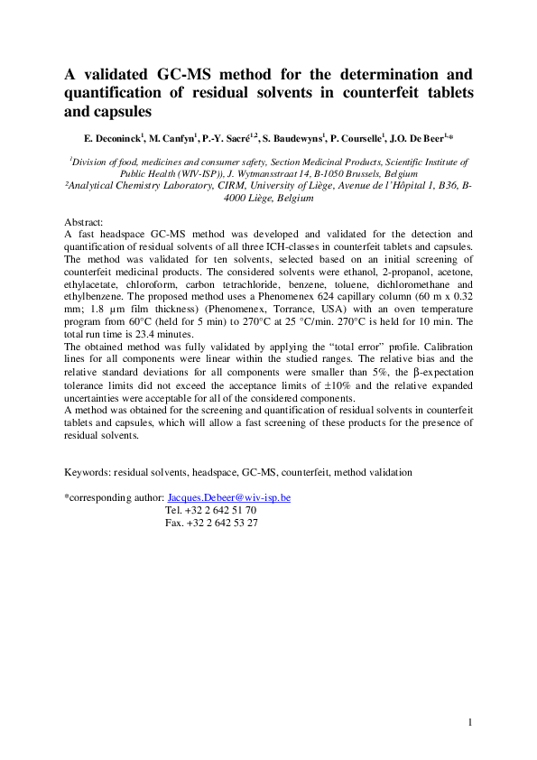 (PDF) A validated GC–MS method for the determination and quantification of residual solvents in ...