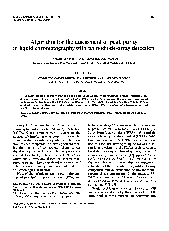 (PDF) Algorithm for the assessment of peak purity in liquid chromatography with photodiode-array ...