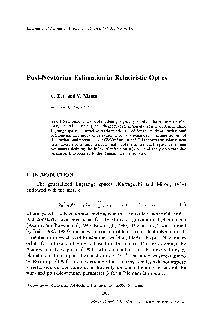 (PDF) Post-Newtonian estimation in relativistic optics
