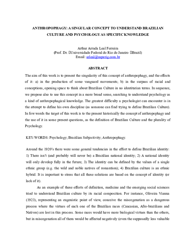 (PDF) Anthropophagy: A singular concept to understand Brazilian culture ...