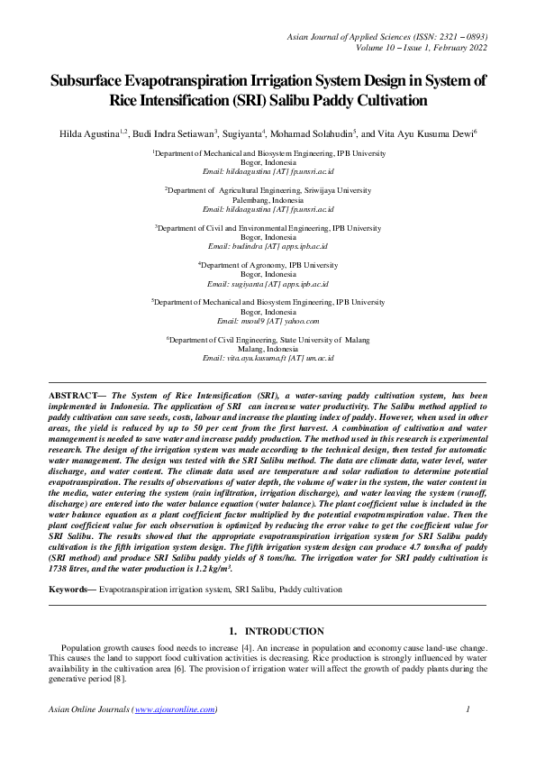 (PDF) Subsurface Evapotranspiration Irrigation System Design in System ...
