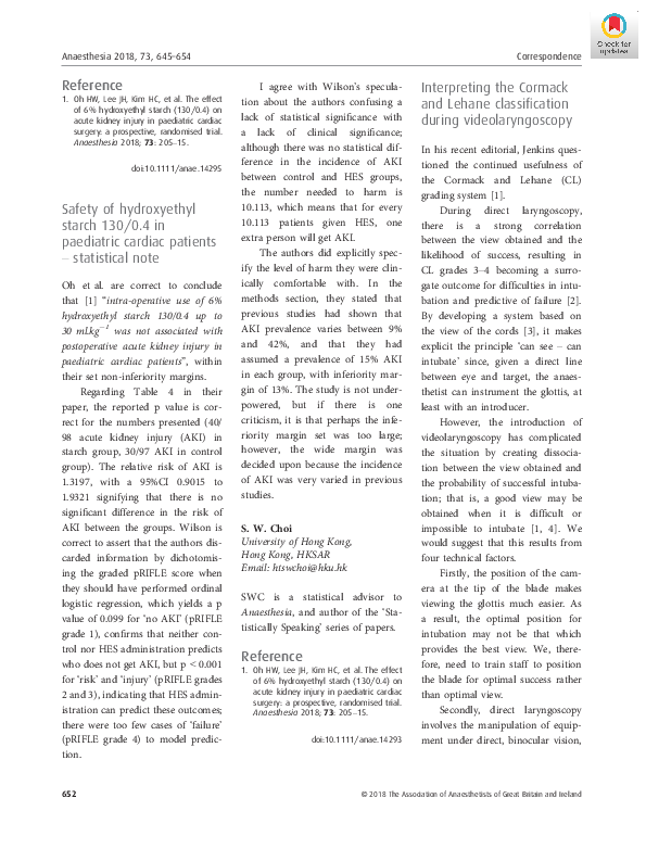 (PDF) Interpreting the Cormack and Lehane classification during ...