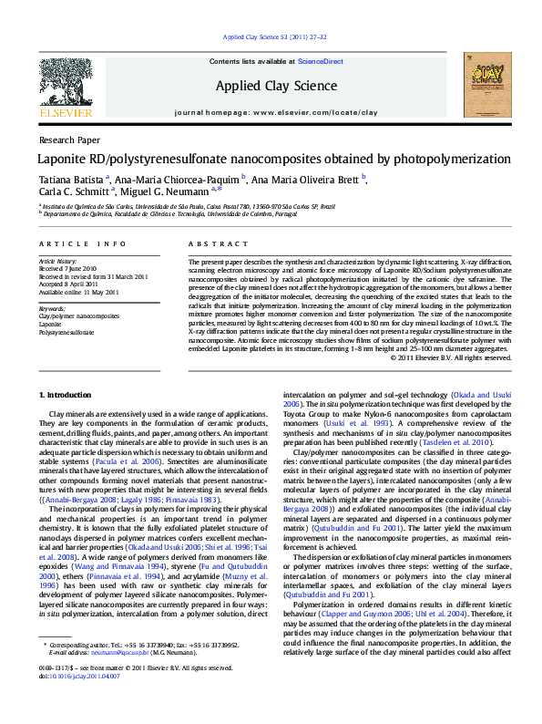 (PDF) Laponite RD/polystyrenesulfonate nanocomposites obtained by ...