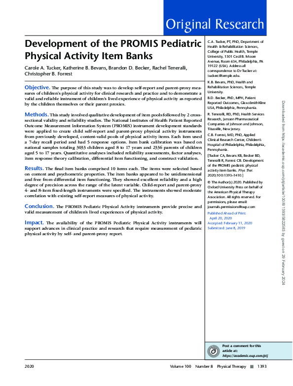 (PDF) Development of the PROMIS Pediatric Physical Activity Item Banks