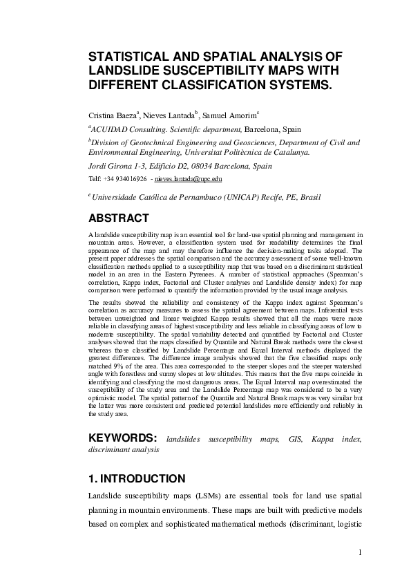 (PDF) Statistical and spatial analysis of landslide susceptibility maps with different ...