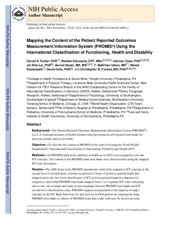 (PDF) Mapping the content of the Patient-Reported Outcomes Measurement ...