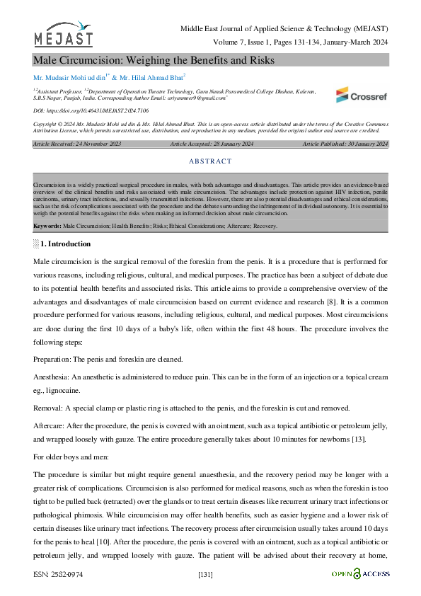(PDF) Male Circumcision: Weighing the Benefits and Risks