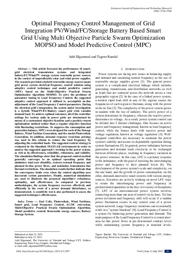 (PDF) Optimal Frequency Control Management of Grid Integration PV/Wind/FC/Storage Battery Based ...