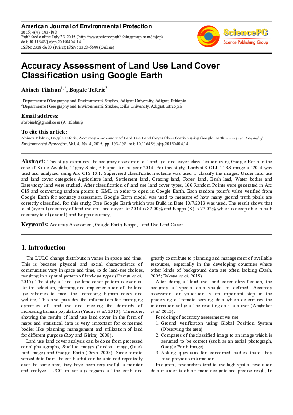(PDF) Accuracy Assessment of Land Use Land Cover Classification using ...