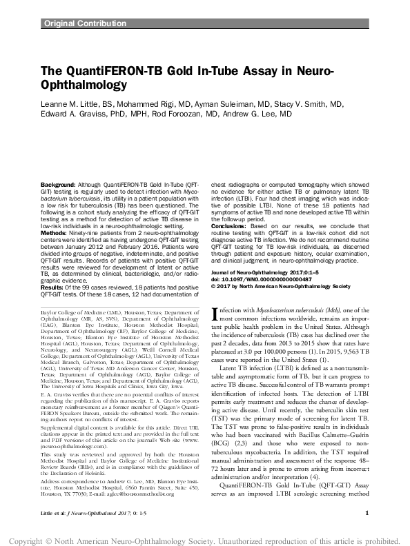 (PDF) The QuantiFERON-TB Gold In-Tube Assay in Neuro-Ophthalmology