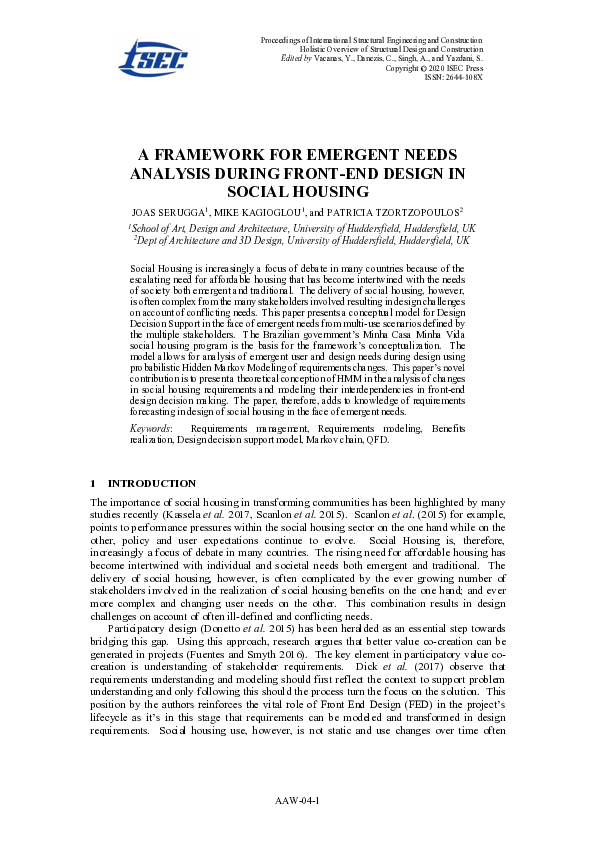 (PDF) A Framework for Emergent Needs Analysis During Front-End Design ...