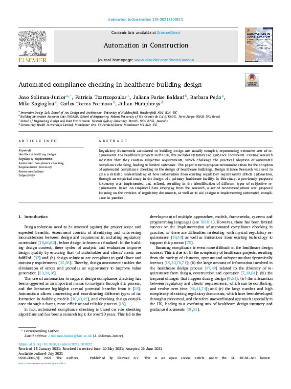 (PDF) Automated compliance checking in healthcare building design (PDF) Automated compliance checking in healthcare building design