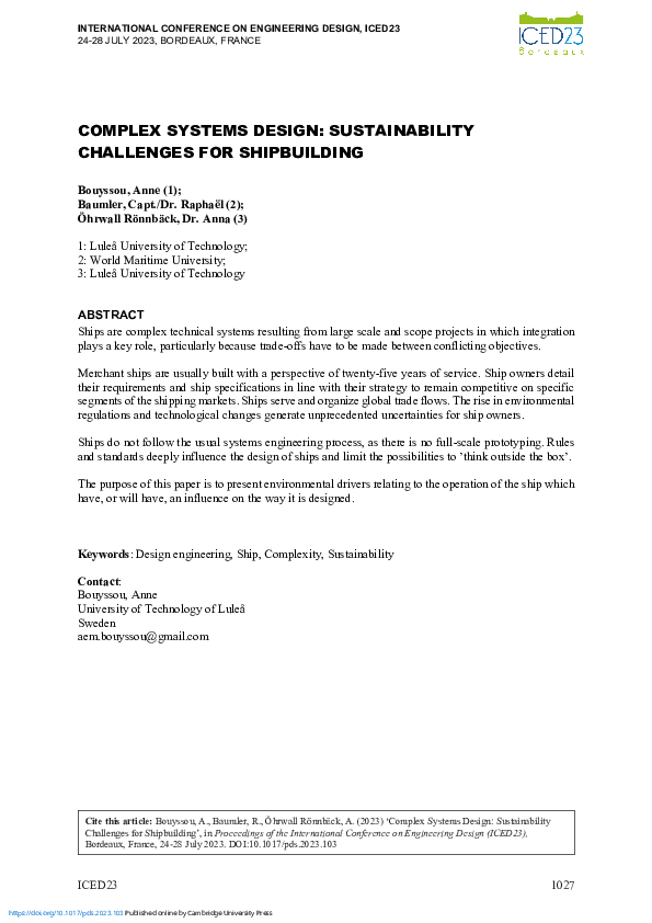 (PDF) Complex Systems Design: Sustainability Challenges for Shipbuilding