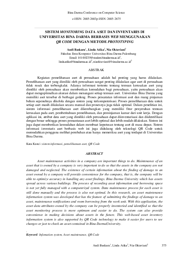 (PDF) Sistem Monitoring Data Aset Dan Inventaris DI Universitas Bina Darma Berbasis Web ...