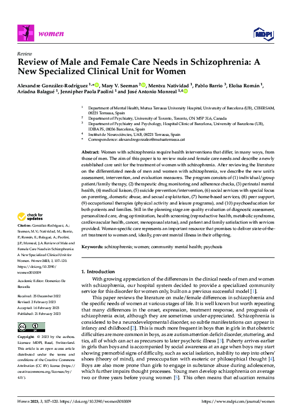(PDF) Review of Male and Female Care Needs in Schizophrenia: A New ...