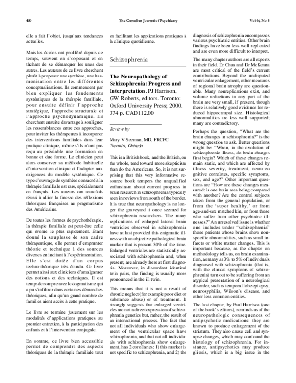 (PDF) Book Review: Schizophrenia: The Neuropathology of Schizophrenia: Progress and Interpretation