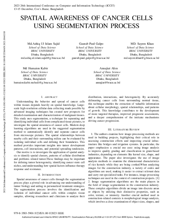 (PDF) SPATIAL AWARENESS OF CANCER CELLS USING SEGMENTATION PROCESS