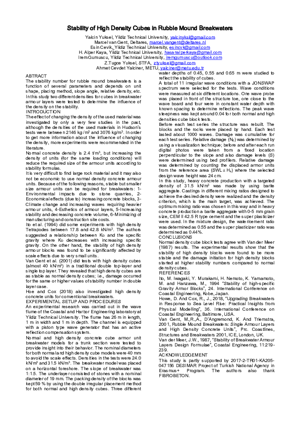 (PDF) Stability of High Density Cubes in Rubble Mound Breakwaters