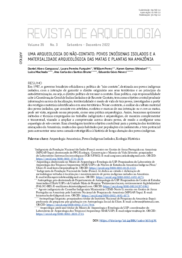 (PDF) Uma arqueologia do não-contato: povos indígenas isolados e a ...
