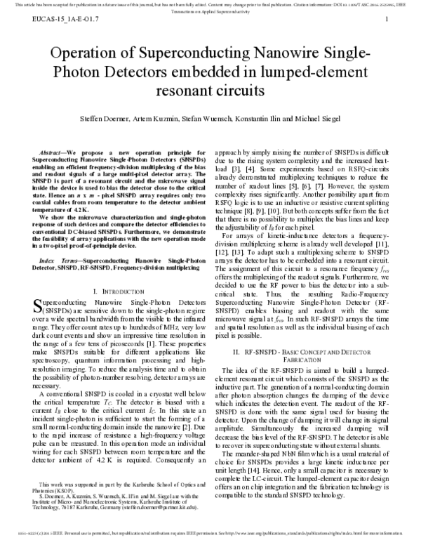 (PDF) Operation of Superconducting Nanowire Single-Photon Detectors ...
