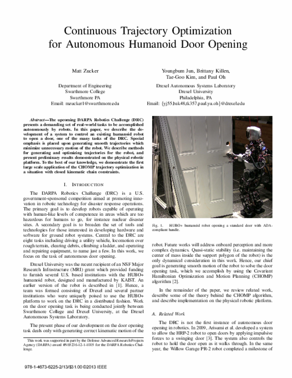 Pdf Continuous Trajectory Optimization For Autonomous Humanoid Door