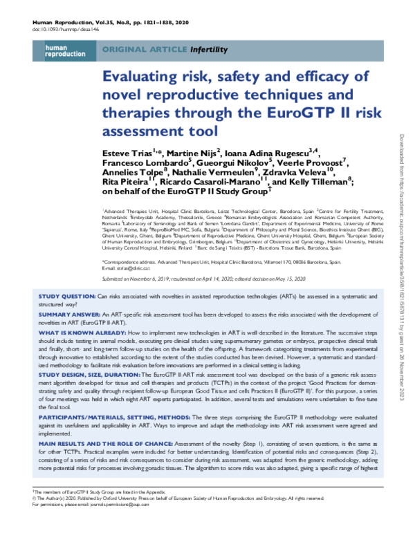 (PDF) Evaluating risk, safety and efficacy of novel reproductive ...