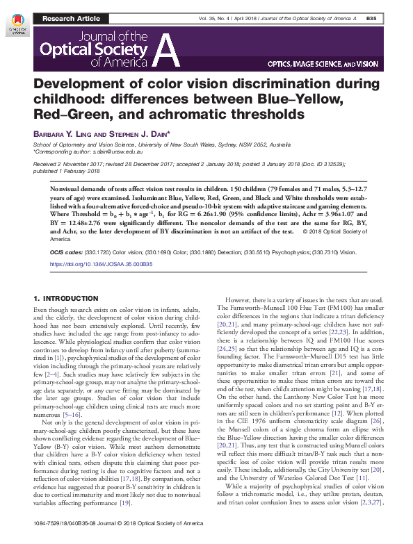 (PDF) Development of color vision discrimination during childhood: differences between Blue ...