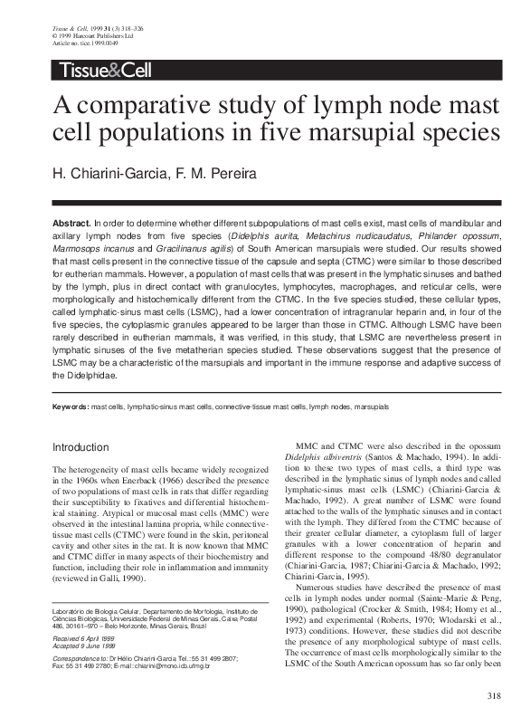 (PDF) A comparative study of lymph node mast cell populations in five ...