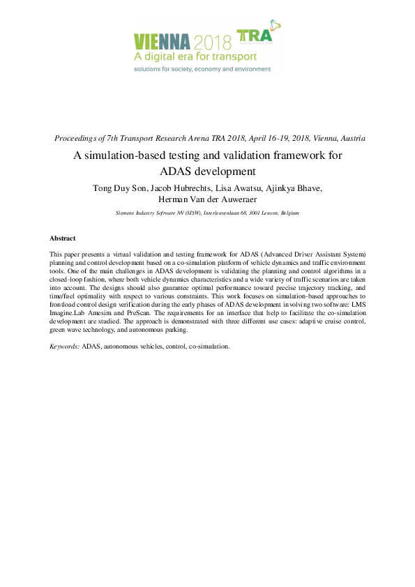 Pdf A Simulation Based Testing And Validation Framework For Adas Development